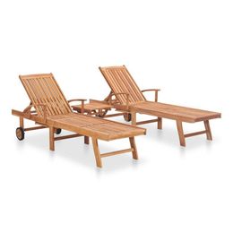 furnicato Gartenliege Sonnenliegen 2 Stk. mit Tisch Massivholz Teak