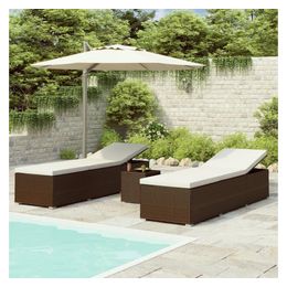 furnicato Gartenliege 3-tlg. Garten-Sonnenliegen mit Teetisch Poly Rattan Braun