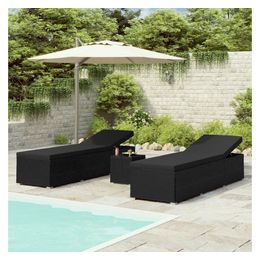 furnicato Gartenliege 3-tlg. Garten-Sonnenliegen mit Teetisch Poly Rattan Schwarz