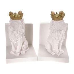 Kremers Schatzkiste Dekofigur 2er Set Alabaster Löwenkönige Buchstützen Krone 18 cm weiß/gold Löwe Lion Raubtier