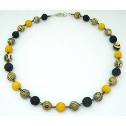 traumschmuck Perlenkette 116c Halskette Kette Perlen Malachit Lava gelb schwarz weiß (Geschenk