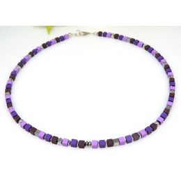 traumschmuck Collier 071d Halskette Würfelkette Hämatit matt lila flieder violett silber (Geschenk