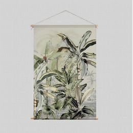 Cosy Home Ideas Wanddekoobjekt Wandbehang tropischer Dschungel bedruckt Stoff 90x130 cm Holzstäbe (1 Stück