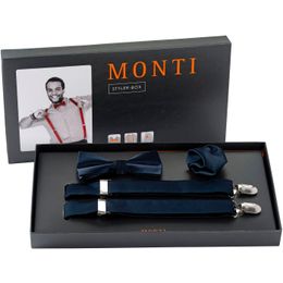 MONTI Hosenträger SALVO (Set, 3-St) Hosenträger mit farblich passender Fliege und Einstecktuch, blau