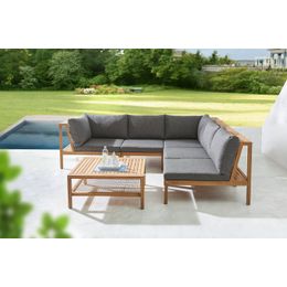 Timbers Gartenlounge-Set Chesapeake, (Set, 6-tlg., verschiedene Stellmöglichkeiten), Set besteht aus 100% Akazienholz, inkl. Auflagen, beige