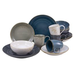 Creatable Kombiservice Geschirr-Set NATURE COLLECTION Nordic Style (16-tlg), 4 Personen, Steinzeug, Service, handwerklicher Look, 16 Teile, für 4 Personen, blau|bunt