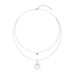 Firetti Kette mit Anhänger Schmuck Geschenk, Halskette Perle mehrreihig, Made in Germany - mit Edelstein - mit Süßwasserzuchtperle, lila|silberfarben|weiß