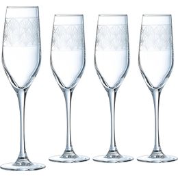 Luminarc Sektglas Trinkglas Paradisio, Glas, Gläser Set in Pantographie-Optik, 4-teilig, Made in Europe, weiß