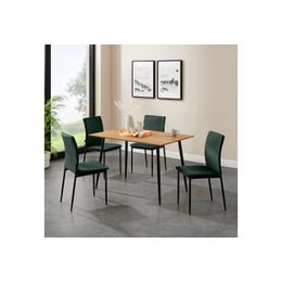 LEONIQUE Essgruppe Pavia + Eadwine, (Spar-Set, 5-tlg., Tisch mit 4 Stühlen), Esszimmerstühle mit Kunstleder oder Samtstoff, grün