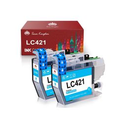 Toner Kingdom 2 Cyan ersetzt für Brother LC421 LC 421XL Tintenpatrone (MFC-J1010DW DCP-J1050DW DCP-J1140DW DCP-J1800DW)