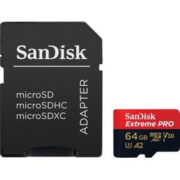 Sandisk Extreme PRO microSDXC™-UHS-I-KARTE Speicherkarte (64 GB, Video Speed Class 30 (V30)/UHS Speed Class 3 (U3), 200 MB/s Lesegeschwindigkeit), rot|schwarz