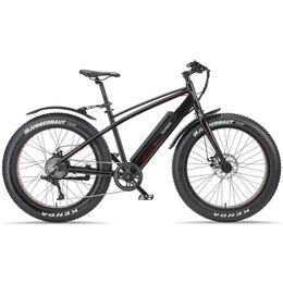 Telefunken E-Bike Aufsteiger FM350, 8 Gang, Kettenschaltung, Heckmotor, 576 Wh Akku, (26 Zoll x 4,00 Breitreifen, Geländebike off road, ca. 100km Reichweite), Fatbike Elektrofahrrad, Pedelec, Damen Herren, 36 V 576 Wh Akku, schwarz