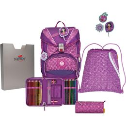 DerDieDas® Schulrucksack ErgoFlex, Purple Dots (Set, 5-tlg), lila