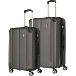 Travelite Trolleyset City, 4 Rollen, (2 tlg), Kofferset Reisegepäck Reisekoffer mit erweiterbarem Volumen, grau