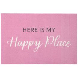 Fußmatte VELVET - HAPPY PLACE, PRIMAflor-Ideen in Textil, rechteckig, Höhe: 5 mm, Schmutzfangmatte, Motiv mit Spruch, rutschhemmend, waschbar, rosa