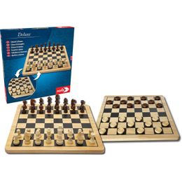 Noris Spiel, Brettspiel Deluxe Holz - Schach & Dame, braun