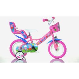 DINO Kinderfahrrad Peppa Wutz Pig 12 Zoll, 1 Gang, mit Stützrädern, Korb und Puppensitz, rosa