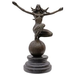 aubaho Skulptur Bronzeskulptur Frau Weltkugel im Antik-Stil Bronze Figur Statue Erotik