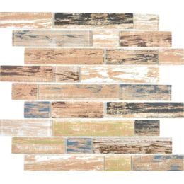 Mosani Mosaikfliesen Transluzent Mosaik Brick Verbund ECO Glasmosaik old Wood Holz