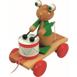Woodyland Nachziehtier 90196 Holz Nachziehtier Frosch mit Trommel / Pull Along Toy.