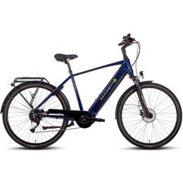 SAXONETTE E-Bike Deluxe Sport Man, 9 Gang Shimano Alivio Schaltwerk, Kettenschaltung, Mittelmotor, 418 Wh Akku, Pedelec, Elektrofahrrad für Herren, Cityrad, blau