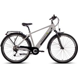 SAXONETTE E-Bike Comfort Sport, 9 Gang Shimano Alivio Schaltwerk, Kettenschaltung, Heckmotor, 418 Wh Akku, Trekking E-Bike Trapez Rahmen, integriertes Rahmenschloss, silberfarben