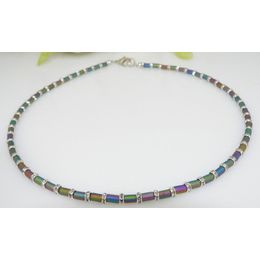 traumschmuck Collier 328d Halskette Glaswalzen diamantisiert multicolor matt Strass (Geschenk