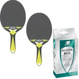 Sunflex Tischtennisschläger 2 x Outdoor Zircon + 6 x Tischtennisbälle Outdoor