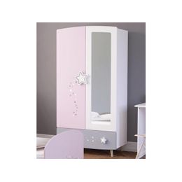 möbelando möbelando Drehtürenschrank Savannah Moderner Kinder-Kleiderschrank in Pastellfarben (Weiß/Grau/Rosa)