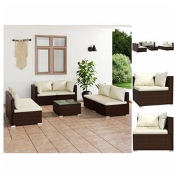 vidaXL Garten-Essgruppe 7-tlg Garten Lounge Set mit Kissen Polyrattan Braun Loungemöbel