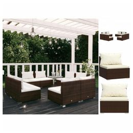 vidaXL Garten-Essgruppe 8-tlg Garten Lounge Set mit Kissen Polyrattan Braun Loungemöbel