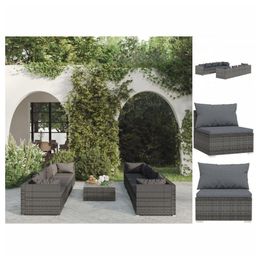 vidaXL Garten-Essgruppe 9-tlg Garten Lounge Set mit Auflagen Polyrattan Grau Loungemöbel
