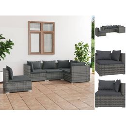 vidaXL Garten-Essgruppe 5-tlg Garten Lounge Set mit Kissen Polyrattan Grau Loungemöbel