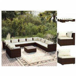 vidaXL Garten-Essgruppe 11-tlg Garten Lounge Set mit Kissen Braun Polyrattan Loungemöbel