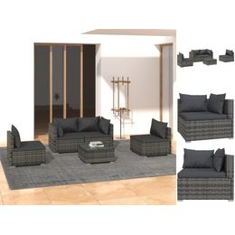 vidaXL Garten-Essgruppe 5-tlg Garten Lounge Set mit Kissen Polyrattan Grau Loungemöbel
