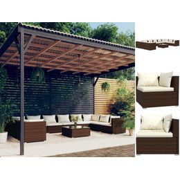 vidaXL Garten-Essgruppe 11-tlg Garten Lounge Set mit Kissen Polyrattan Braun Loungemöbel