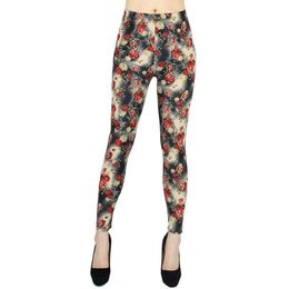 dy_mode Leggings Damen Leggings Blumen Muster Bunte Yogahose Fitness Leggins geblümt mit elastischem Bund