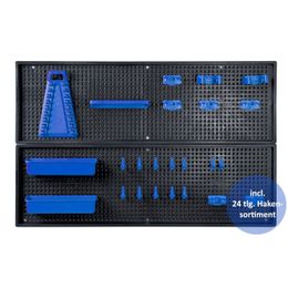 Kreher Lochwand Blaue Werkzeuglochwand aus Kunststoff mit 24 teiligem Hakenset
