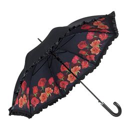 VON LILIENFELD Stockregenschirm Rosenbouquet Blumen Motiv Doppelt bespannt außen schwarz