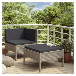 furnicato Garten-Essgruppe 2-tlg. Garten-Lounge-Set mit Auflagen Poly Rattan Grau