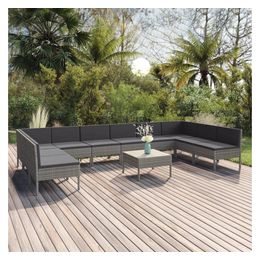 furnicato Garten-Essgruppe 11-tlg. Garten-Lounge-Set mit Auflagen Poly Rattan Grau