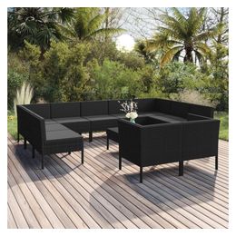 furnicato Garten-Essgruppe 12-tlg. Garten-Lounge-Set mit Auflagen Poly Rattan Schwarz