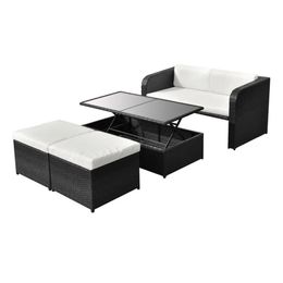 furnicato Garten-Essgruppe 4-tlg. Garten-Lounge-Set mit Auflagen Poly Rattan Schwarz