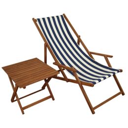 ERST-HOLZ Gartenliege Liegestuhl blau-weiß Gartenstuhl Tisch Deckchair Strandstuhl klappbar