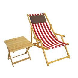 ERST-HOLZ Gartenliege Gartenstuhl rot-weiß Sonnenliege Strandstuhl Deckchair Tisch Kissen