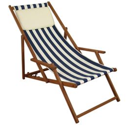ERST-HOLZ Gartenliege Strandstuhl blau-weiß Gartenliege Sonnenliege Kissen Deckchair