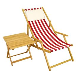 ERST-HOLZ Gartenliege Gartenstuhl rot-weiß Sonnenliege Strandstuhl Deckchair Tisch Kissen