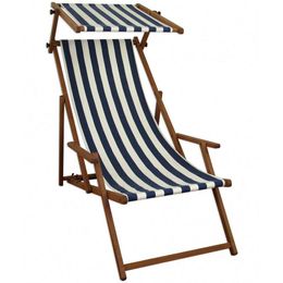 ERST-HOLZ Gartenliege Liegestuhl blau-weiß Gartenstuhl Strandstuhl Sonnendach Sonnenliege