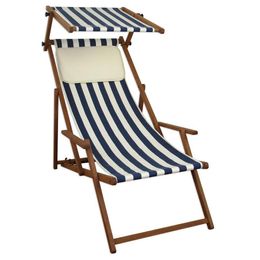 ERST-HOLZ Gartenliege Liegestuhl blau-weiß Gartenliege Strandliege Buche Sonnendach Kissen