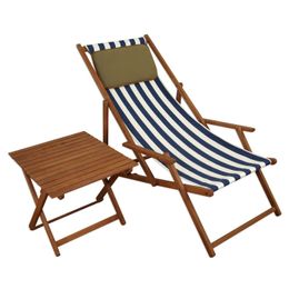 ERST-HOLZ Gartenliege Gartenliege blau-weiß Liegestuhl Tisch Kissen Sonnenliege Deckchair